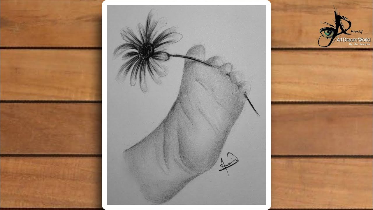 Cute little leg with flower || how to draw beautiful pencil sketch step ...