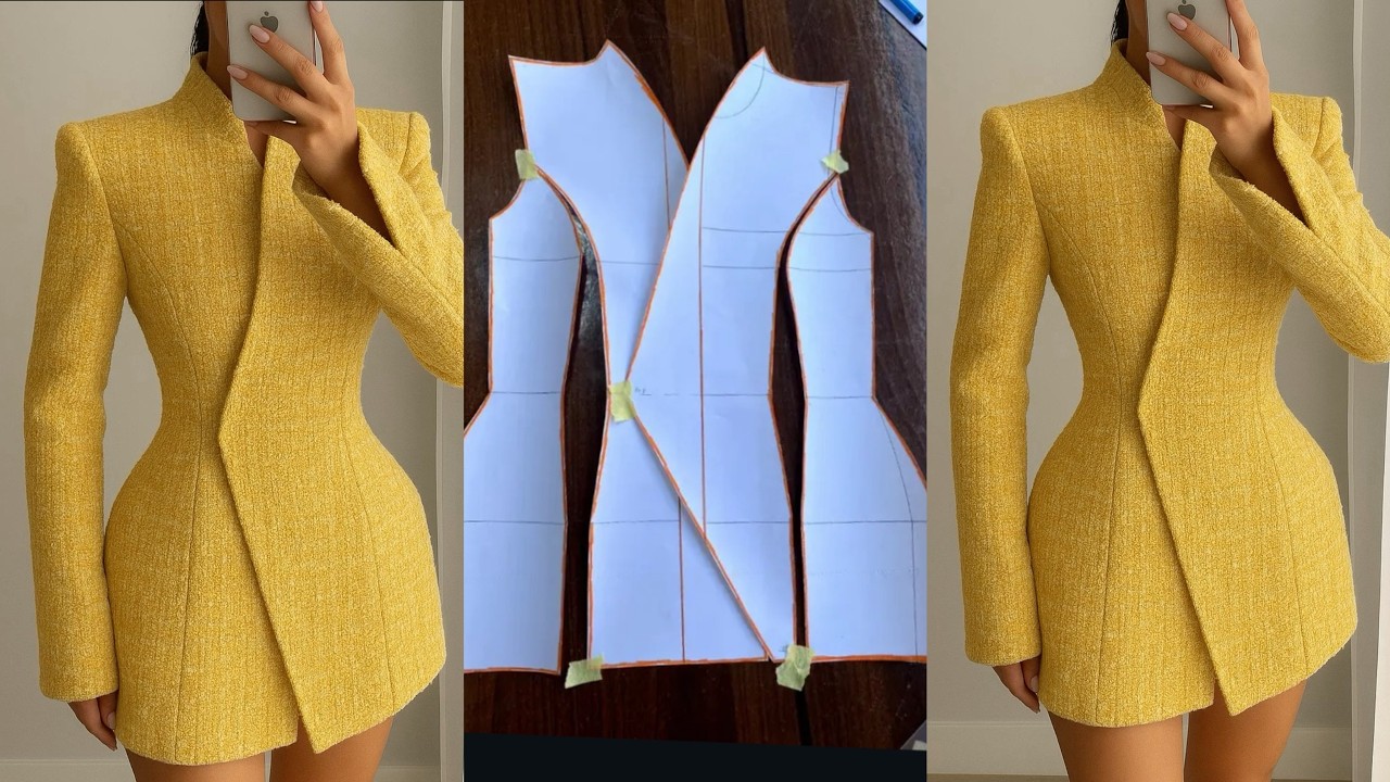 How to Draft and Cut an Overlap Blazer Jacket with Built up Collar ...