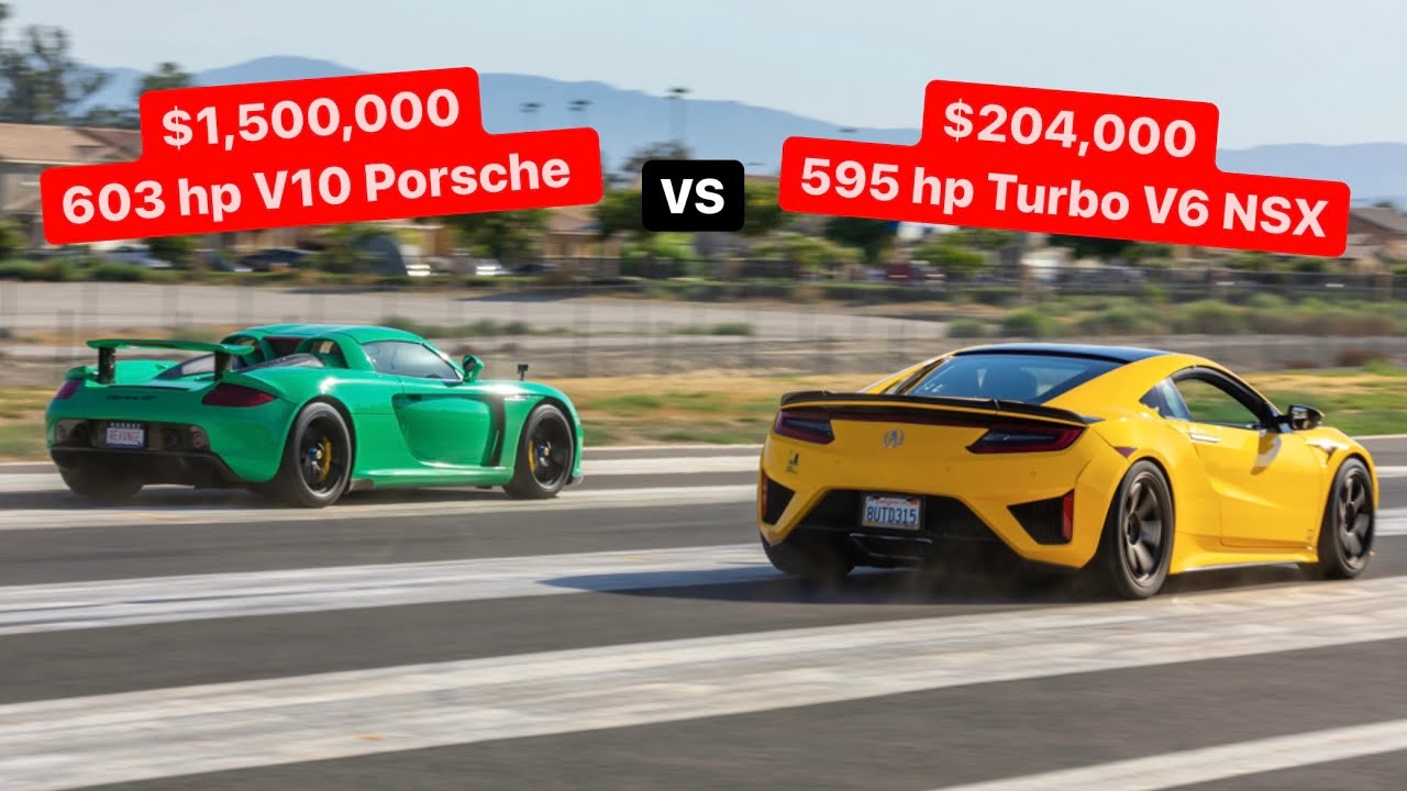 ULTIMATE SUPERCAR DRAG RACE “ANALOG” PORSCHE CARRERA GT VS “TECH” ACURA ...