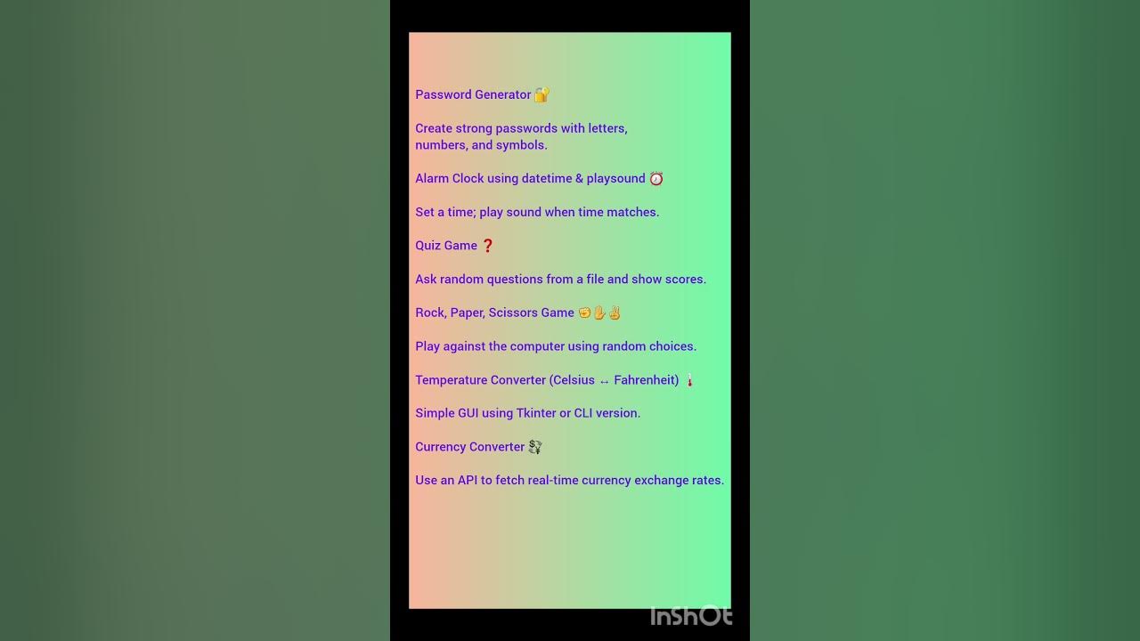 Top python projects Idea for beginners to intermediate level #shorts #pythonprojects - YouTube