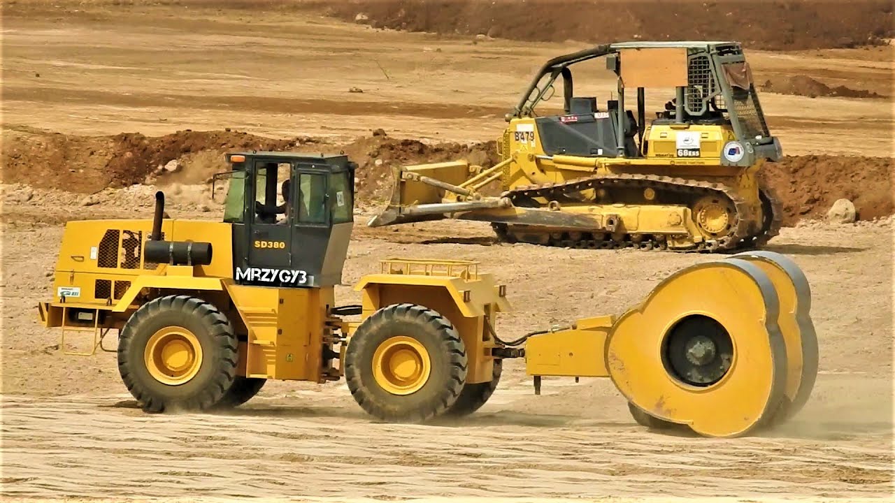 Excavator Impact Roller Dozer Trucks Working On The Airport ...