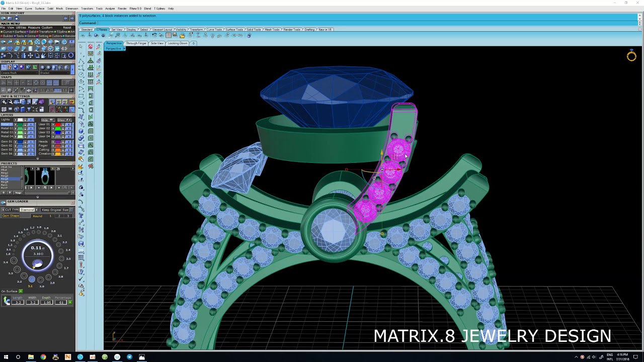 How to make 3D gemvision jewelry design matrix 8 - YouTube