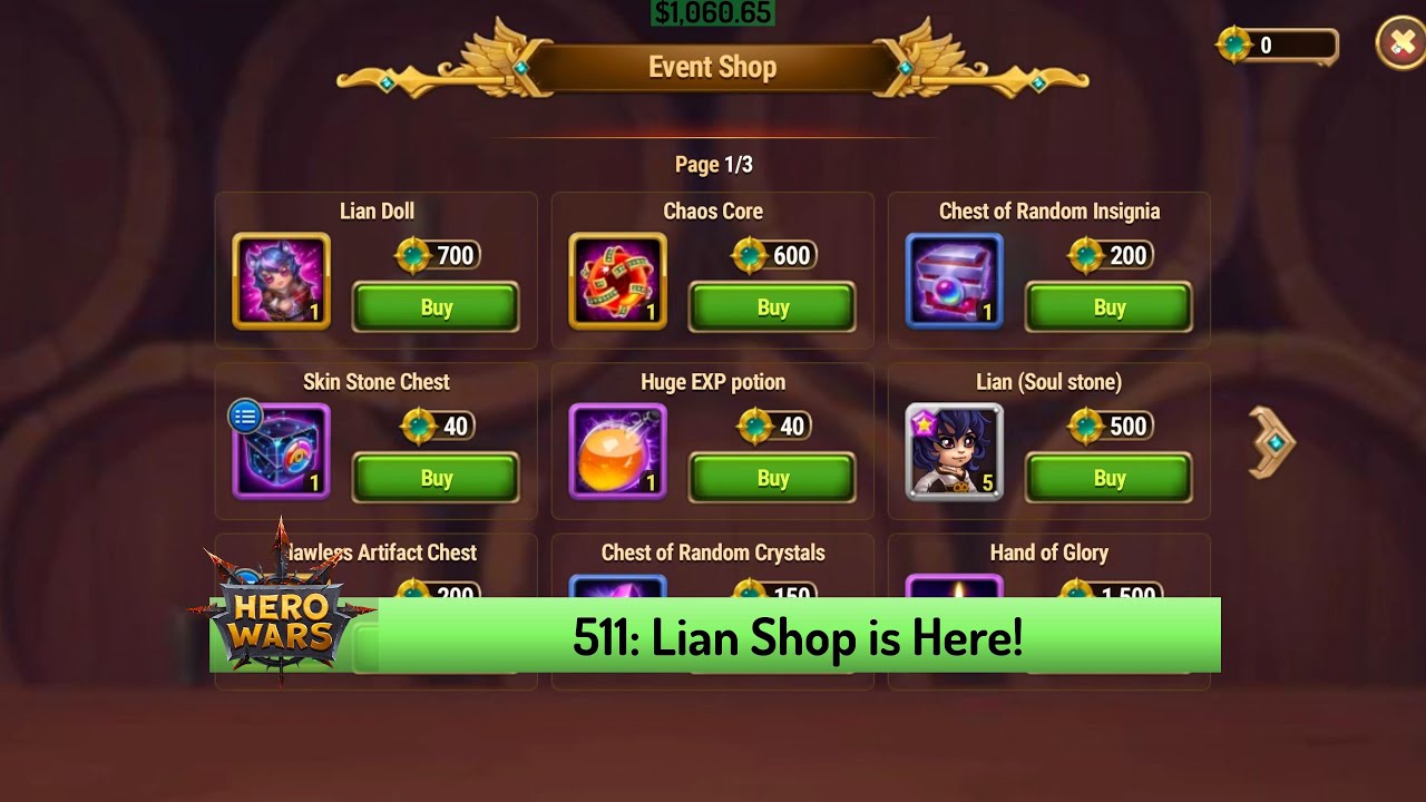 Let's Play Hero Wars 511: Lessons on Love and Lian Shop - YouTube