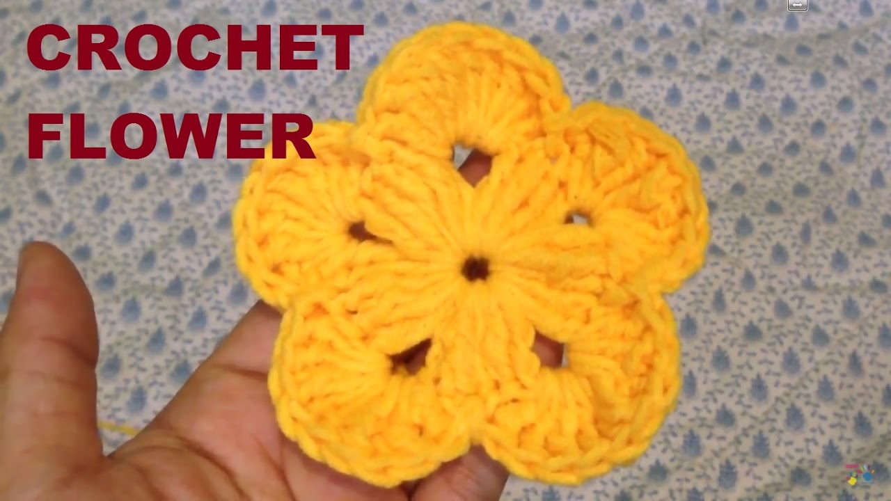 How to Crochet flower tutorial 5 petal - Hướng dẫn móc hoa 5 cánh tròn ...