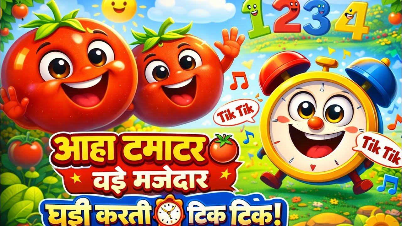 आहा टमाटर🍅बड़े मज़ेदार + More Rhymes Hindi | Kids | Ghadi⏰️Karti Tik ...