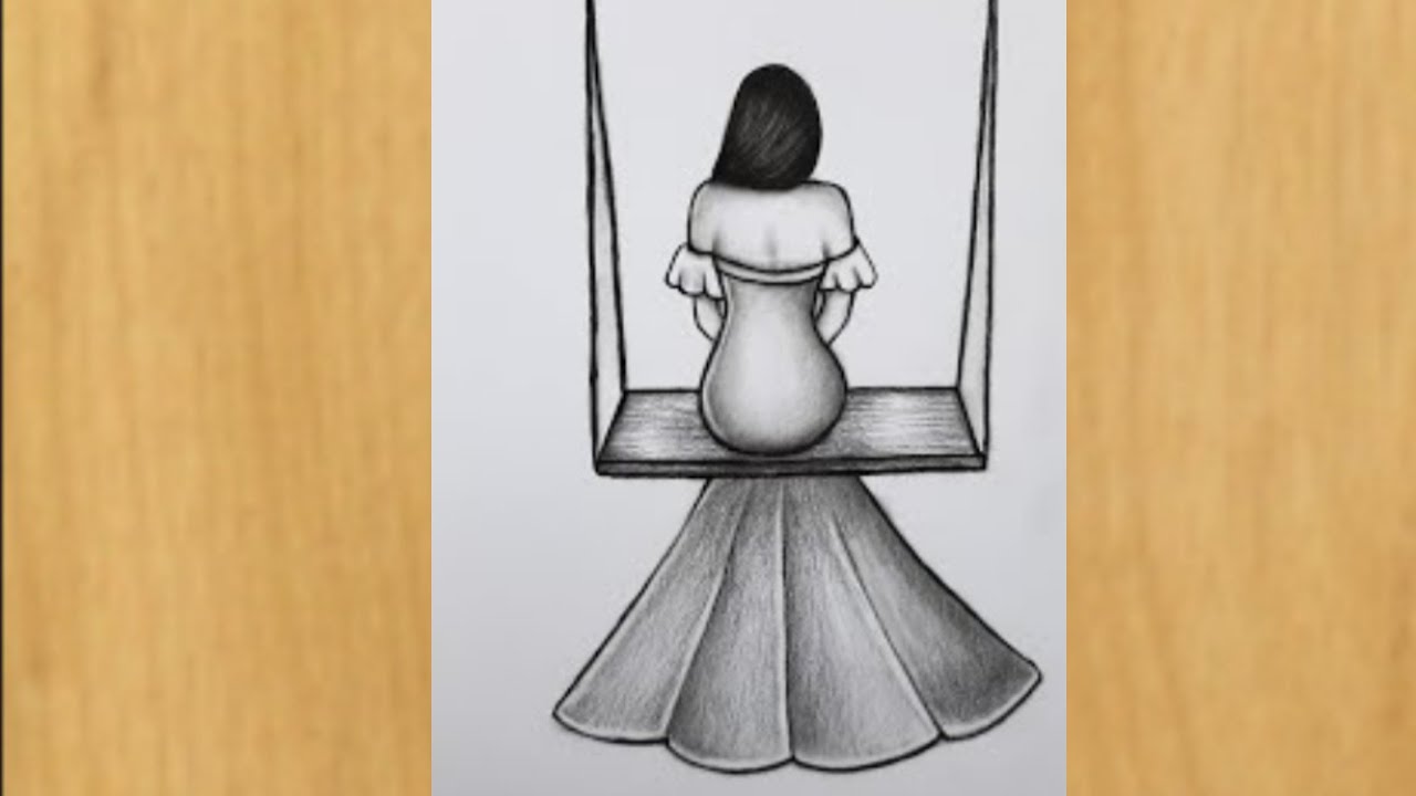 How To Draw A Girl With Her Back Turned Step By Step Sitting On Easy ...