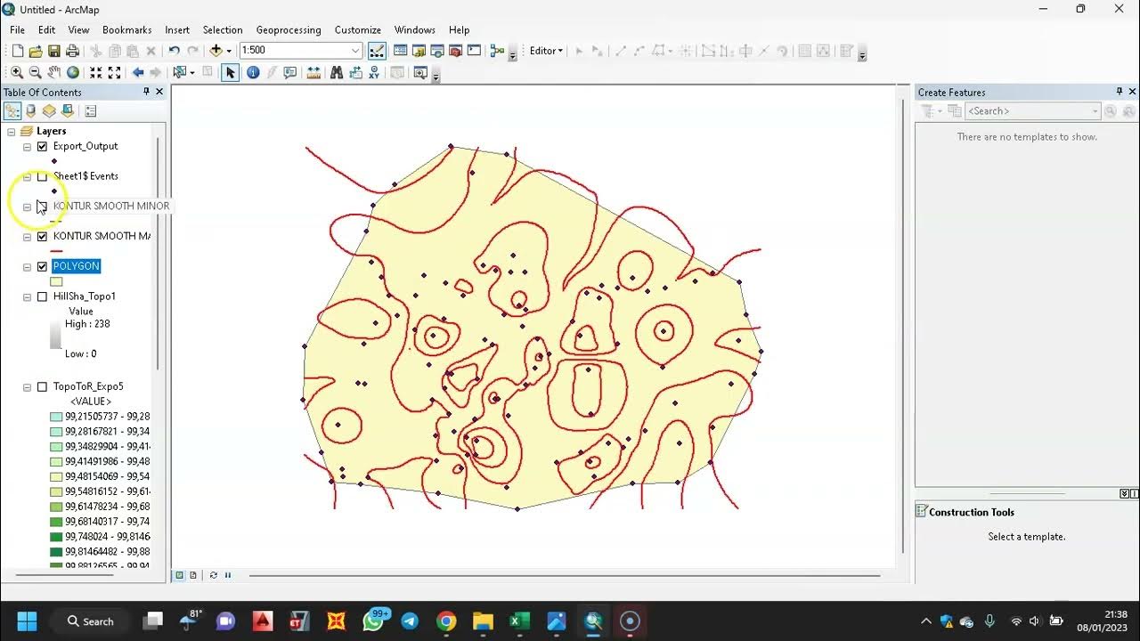 MEMBUAT KONTUR MENGGUNAKAN DATA HASIL PENGUKURAN DI LAPANGAN MENGGUNAKAN ArcGIS_PART 2 - YouTube