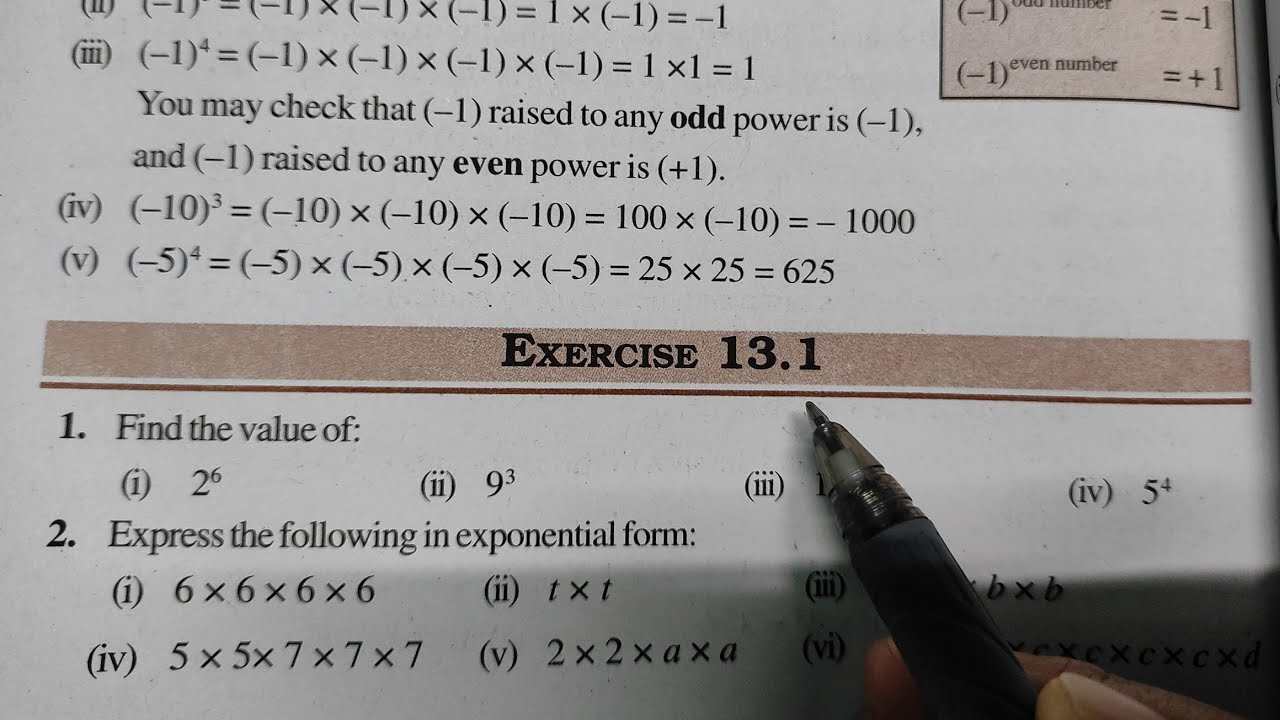 Exponents And Power Ex 13 1 Chapter 13 Class 7th Maths YouTube
