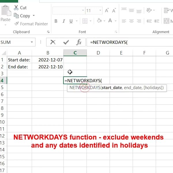 Networkdays Function In Excel Shorts Excel Networkdays Function 4260