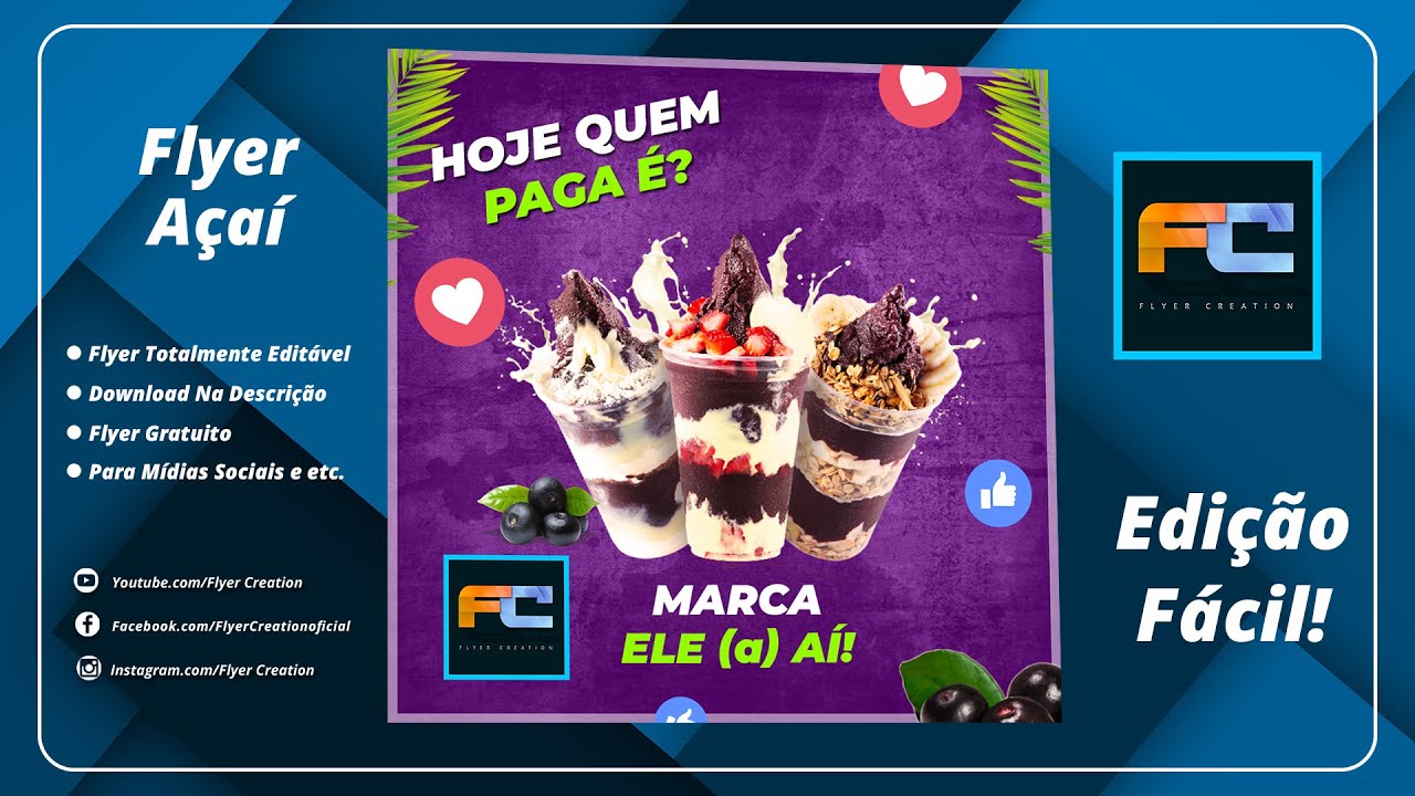 TUTORIAL COM PSD DISPONÍVEL: Produzindo um Flyer de Açaí | FLYER ...