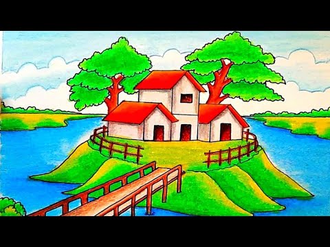 Easy scenery drawing for beginners | How to draw a scenery easily ...