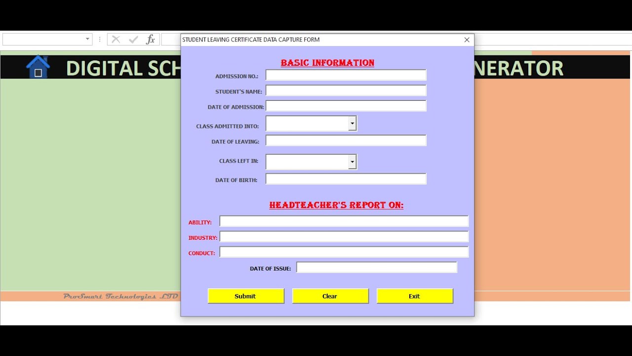 School Leaving Certificate App In Excel Vba Youtube