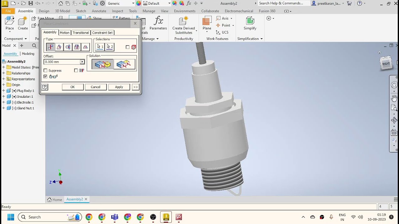 Spark Plug Assembly - Inventor Tutorial in Hindi (Drawing & Part videos ...