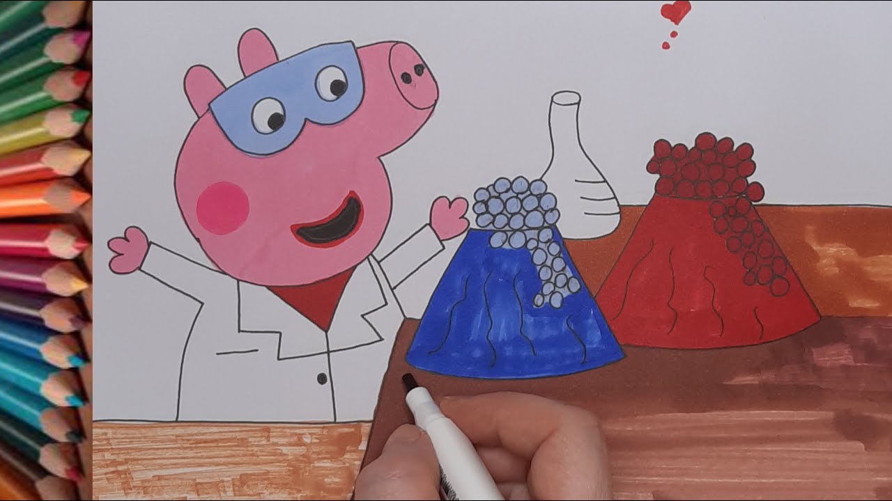 Drawing and Coloring Peppa Pig Doing a Scientific Experiment 🐷🧪🌋🥼 ...