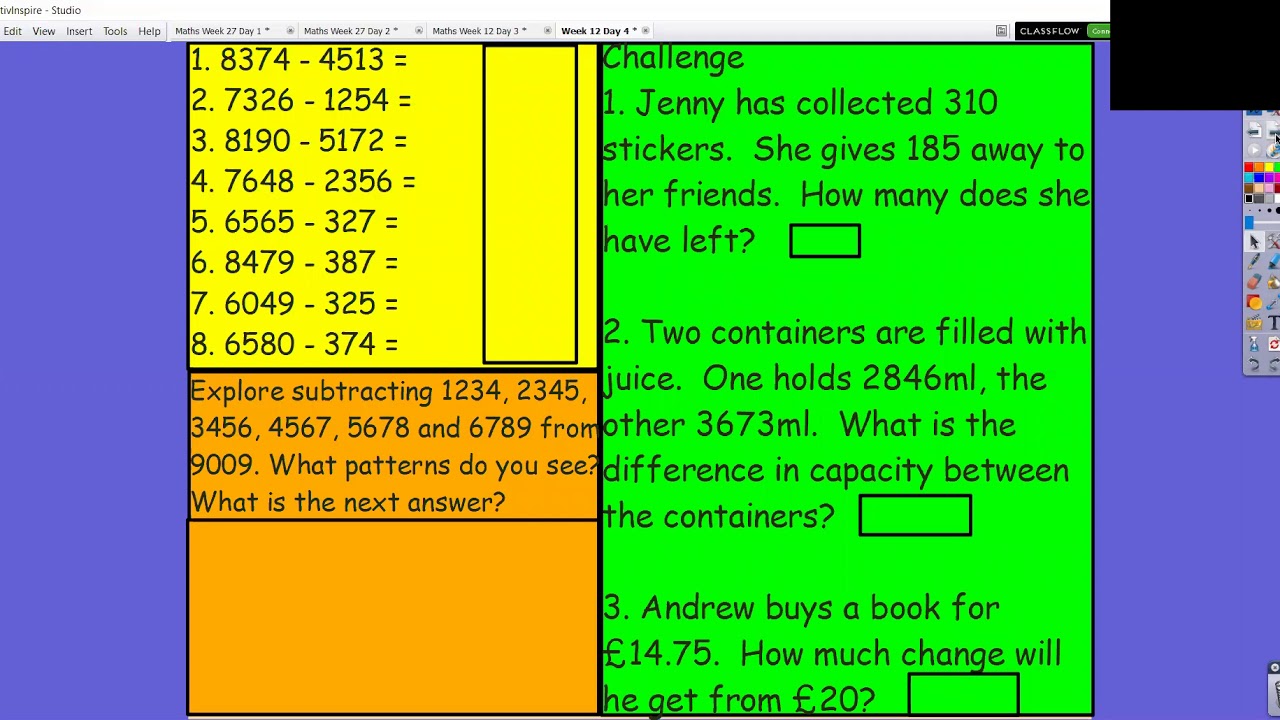 Week 12 Year 4 Maths Day 4 subtracting column method - YouTube