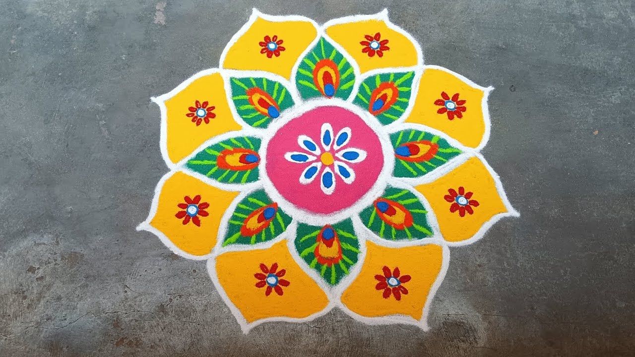 Thai matham special flower rangoli design🌺Colourful friday kolam🌺Simple ...