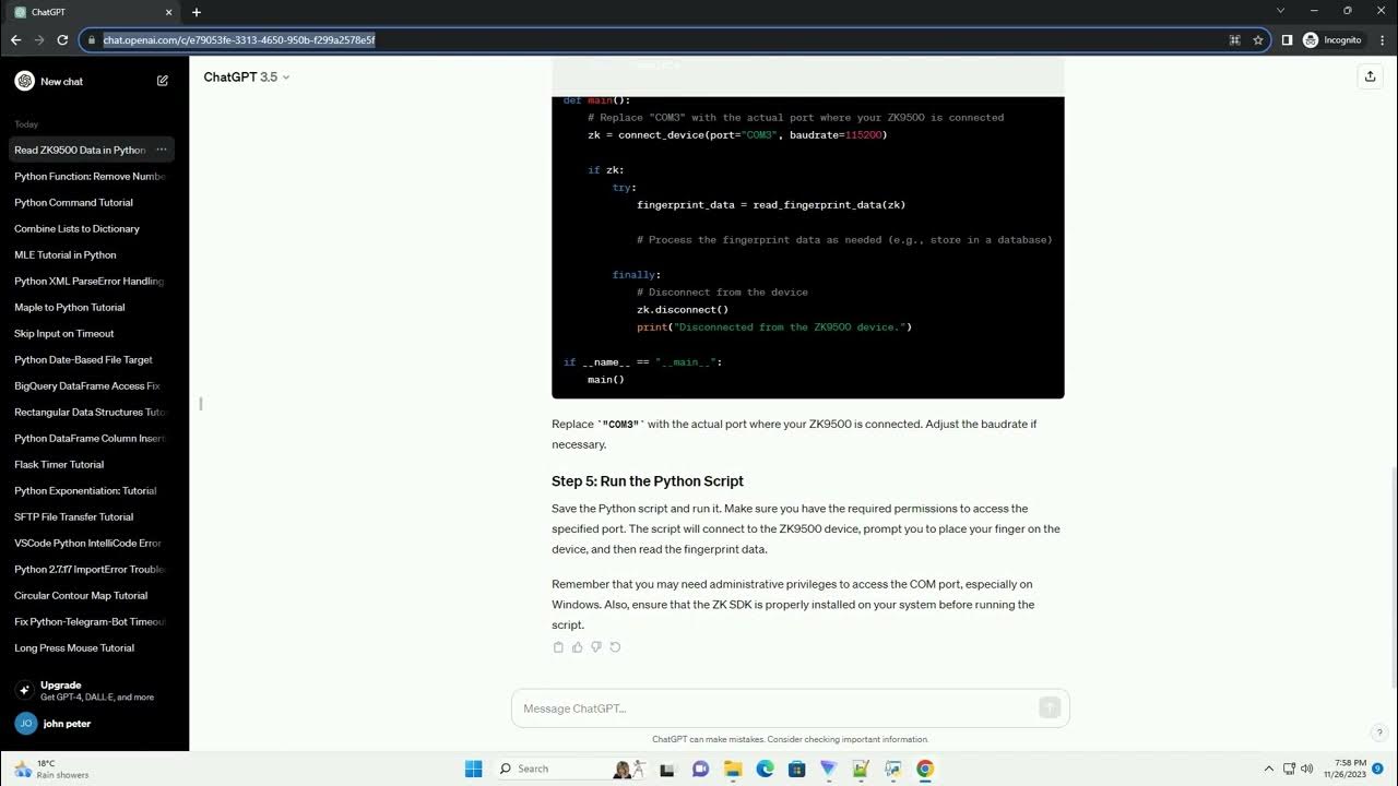 How to read data from zk9500 fingerprint device in python language - YouTube