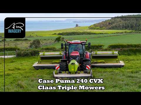 Case Puma 240 CVX Mowing Grass with Claas Triple Mowers