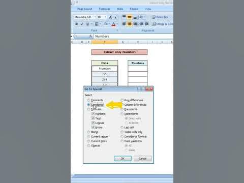Extract only Numbers from a list using Go To special in excel #shorts - YouTube
