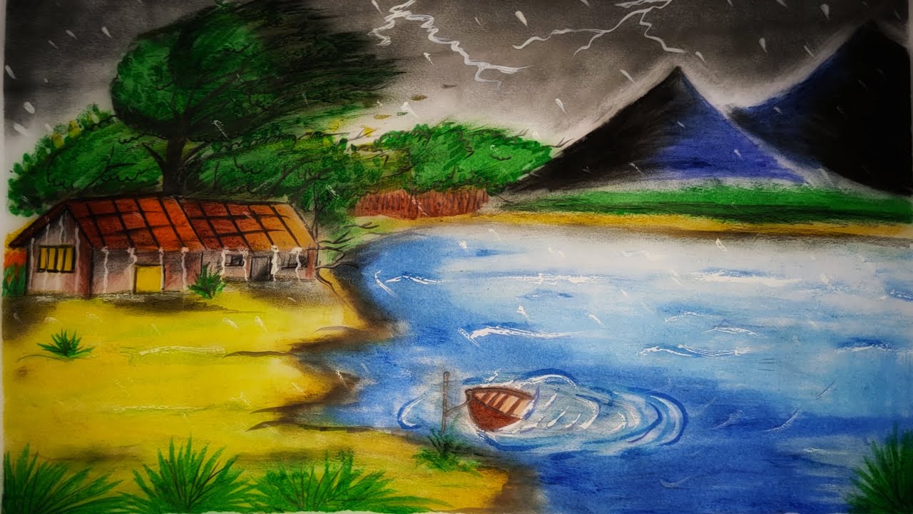 How to Draw Scenery of Rainy Season Landscape Step by Step (Very Easy ...