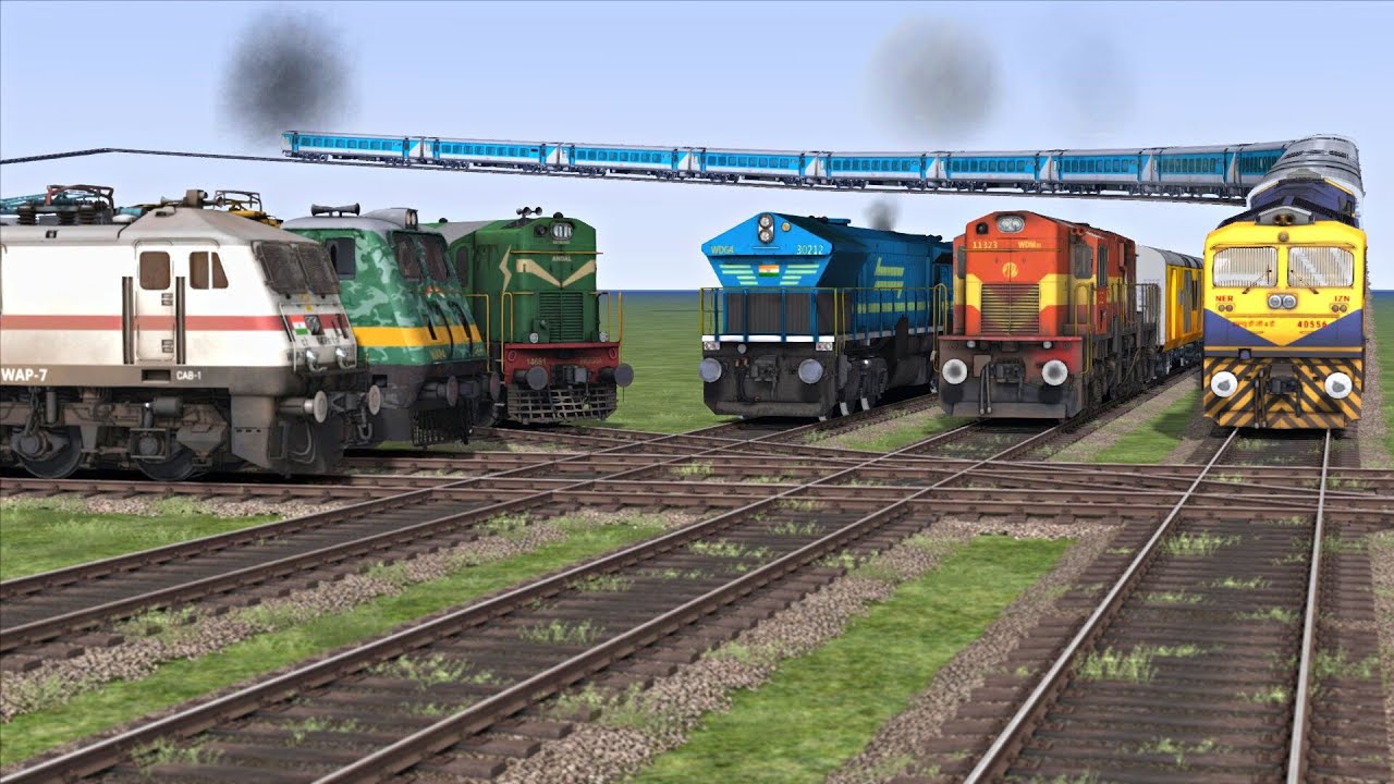 6 LINE BRANCHED DIAMOND RAILROAD CROSSING ON BUMPY RAILROAD TRACKS ...