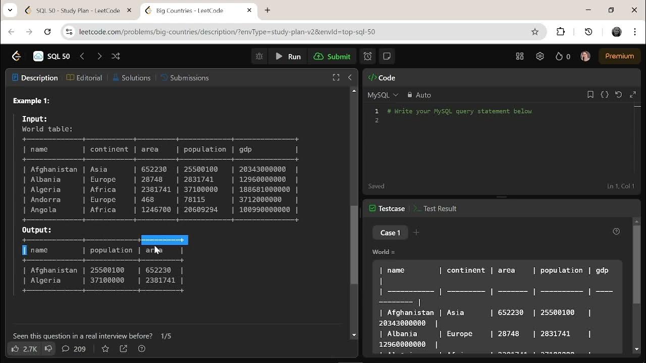 Big Countries || Leetcode 595 - YouTube