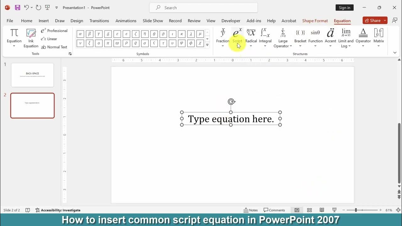 How to insert common script equation in PowerPoint 2007 - YouTube