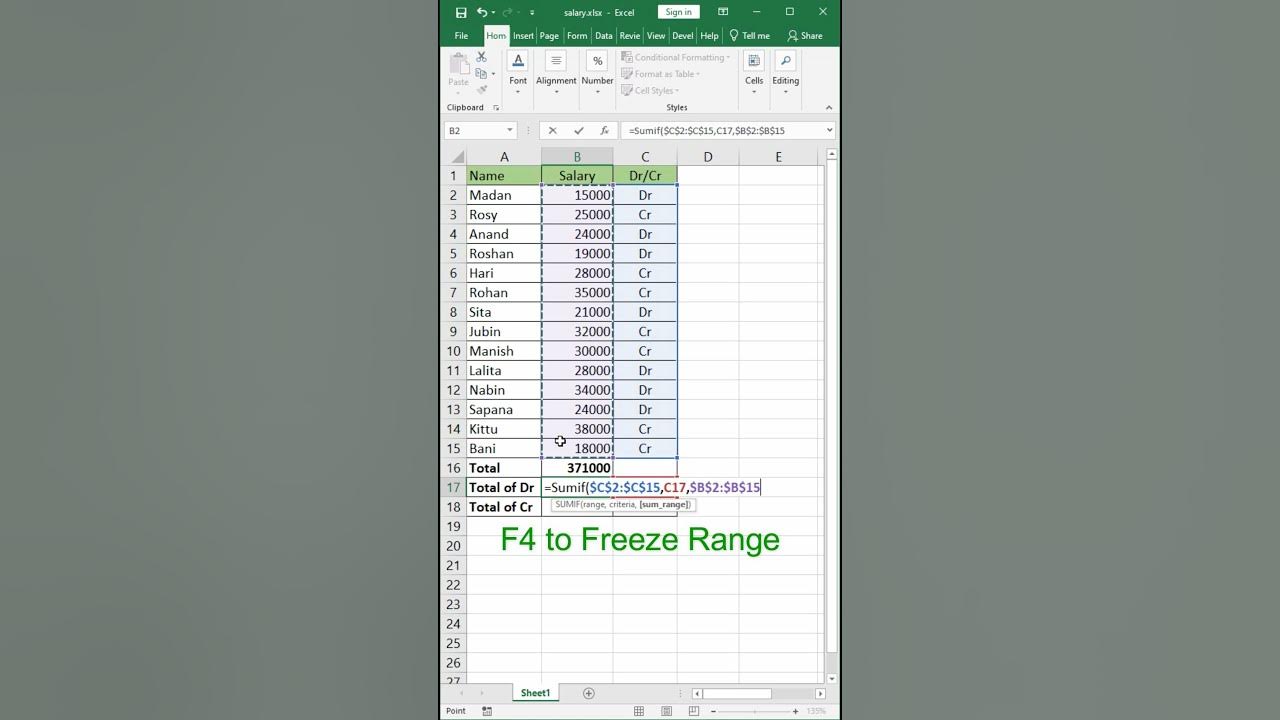 Sum Debit and Credit Amount in Excel | Excel Formula to Sum Debit and ...