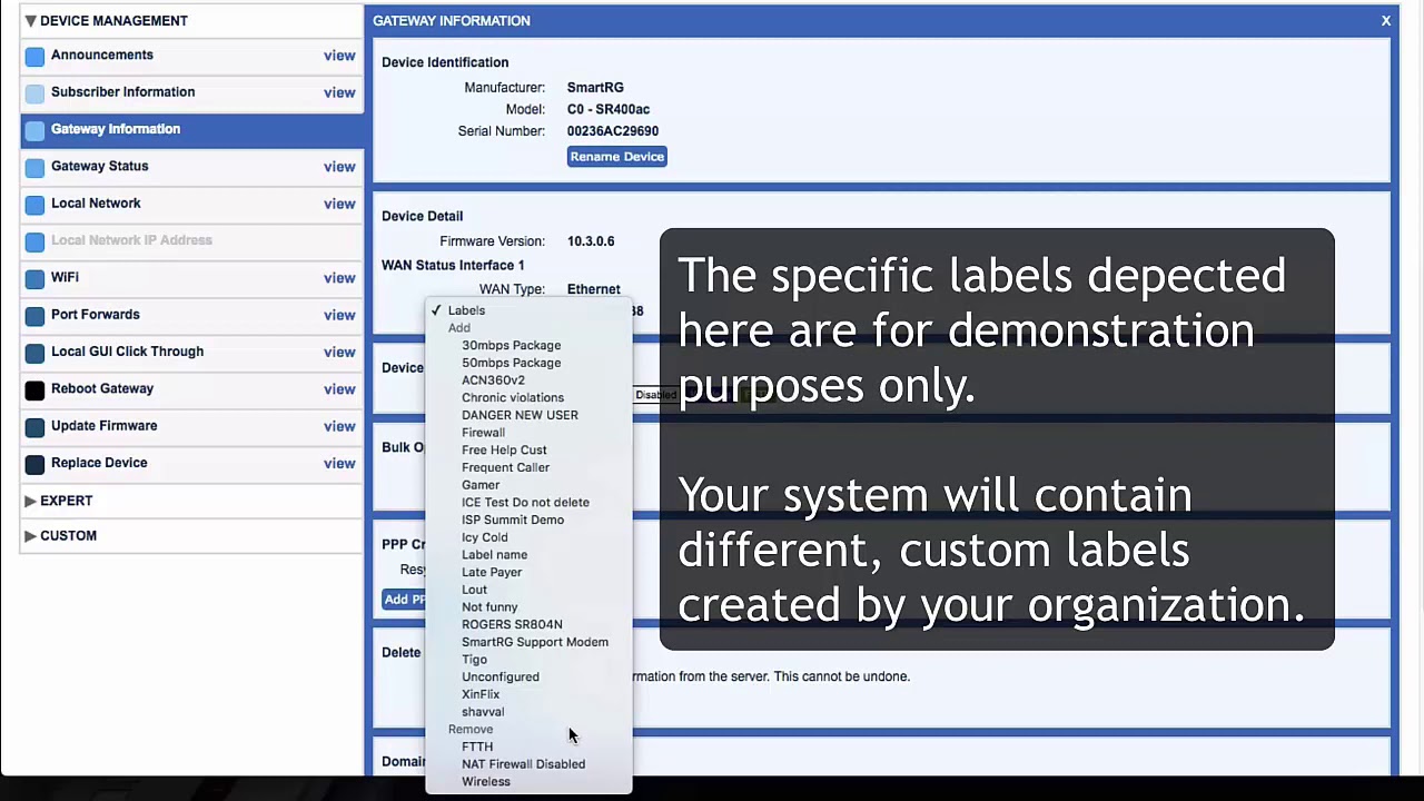 Adtran SmartRG Working With Labels - YouTube