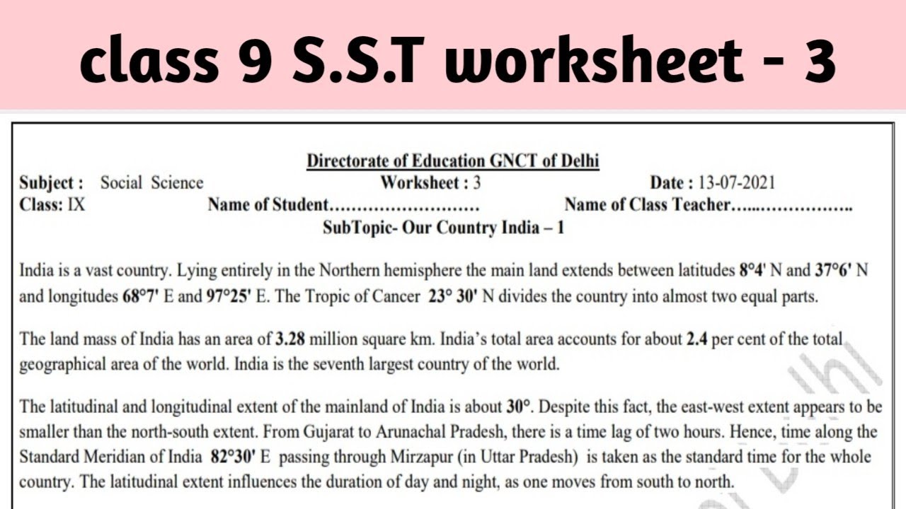 Class-9 SST worksheet no-3 english medium|13-07-21 SST worksheet number ...