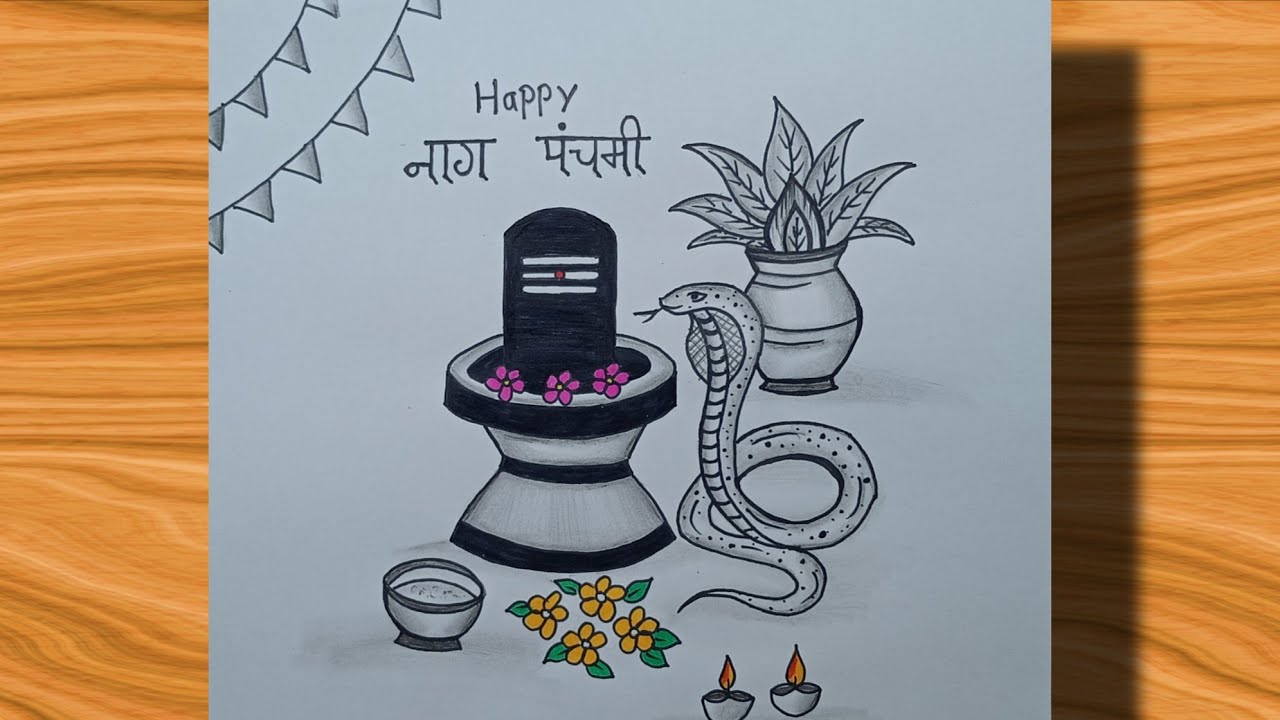 नाग पंचमी पोस्टर || Nag panchami drawing || Nag panchami poster drawing ...