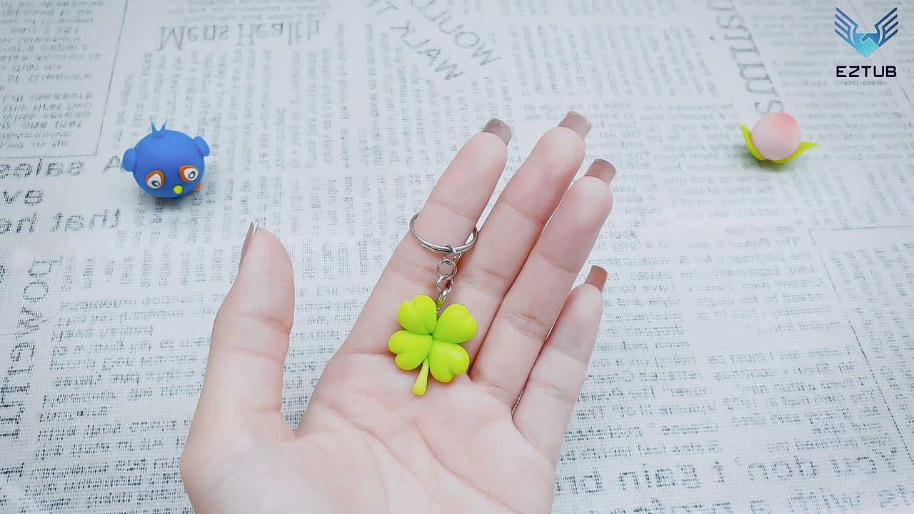 How i make clay four-leaf clover keychain | Clay according to the idea ...