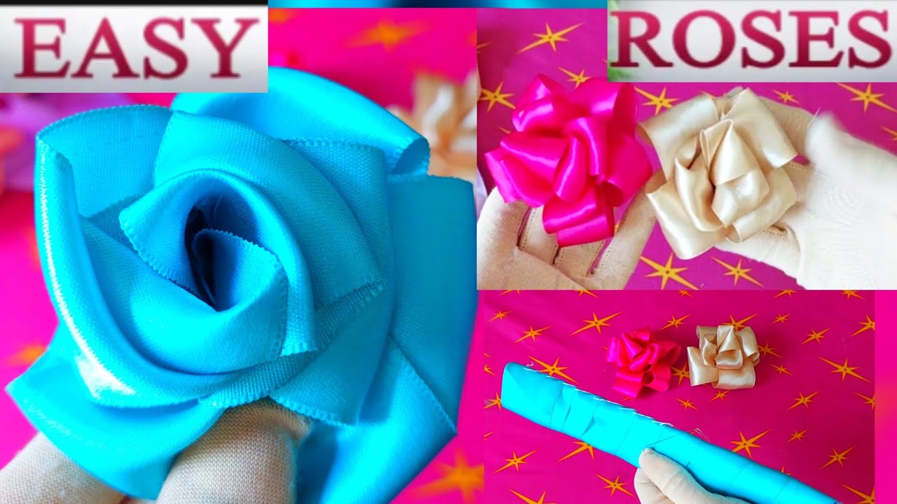 DIY Satin Ribbon Rose flowers | How to make ribbon rose | Ribbon ...