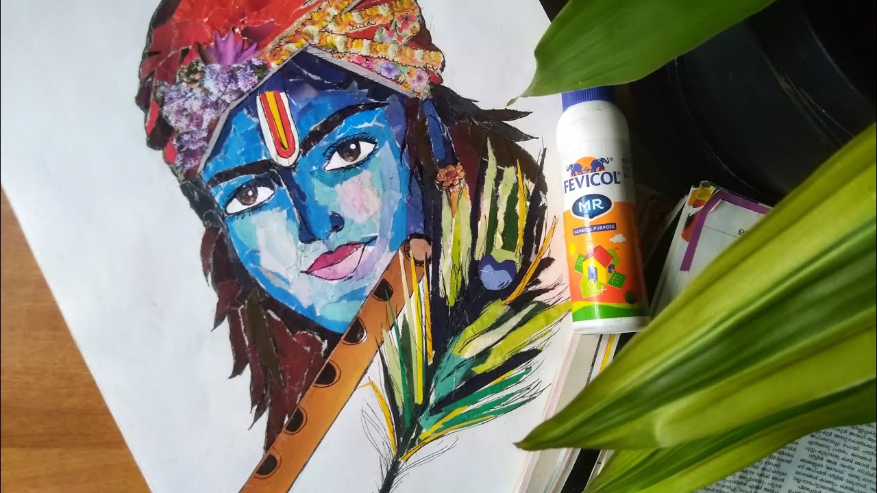 How to make PAPER COLLAGE of KRISHNA - YouTube