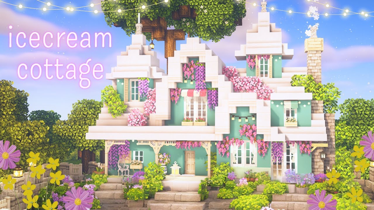 Ice Cream Cottage | Minecraft Speed Build with CIT Resource Packs 🍦🌸 ...