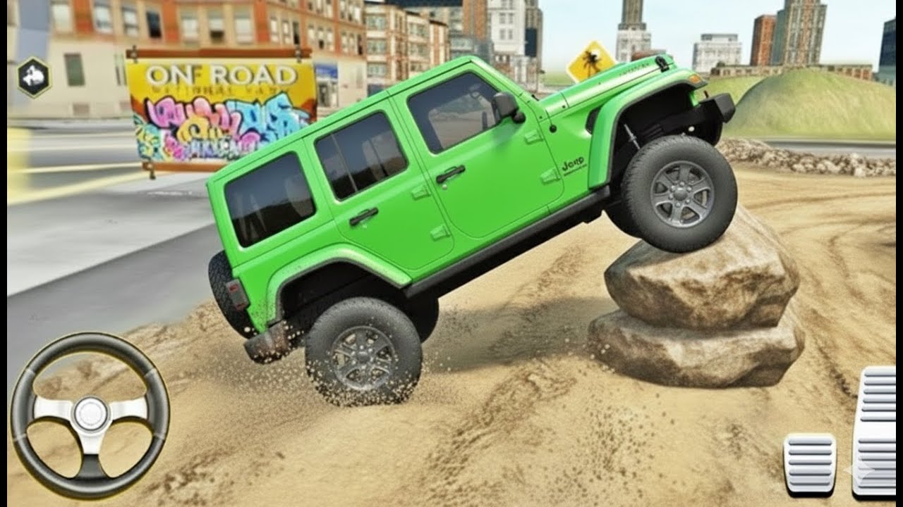 Green Jeep City Offroad Crash Racing - Race Car - Car Race - Gadi Game ...