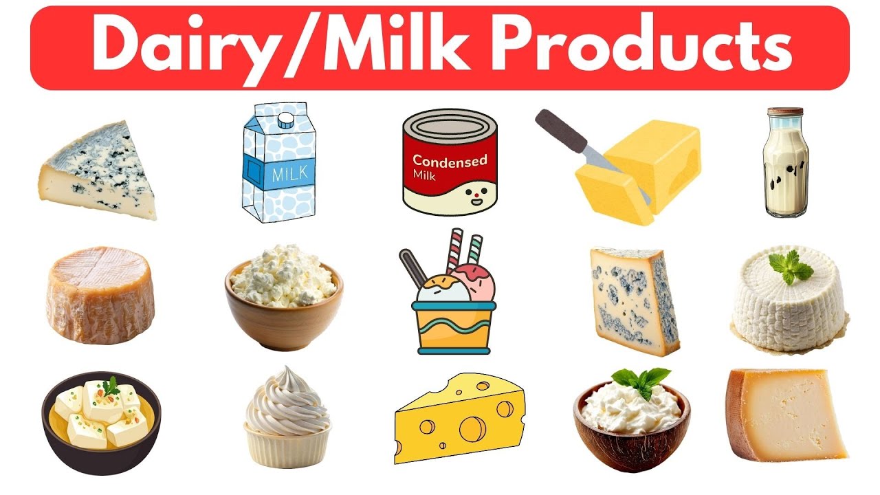 Milk & Dairy Products | Learn Milk and Cheese Names with Pictures ...
