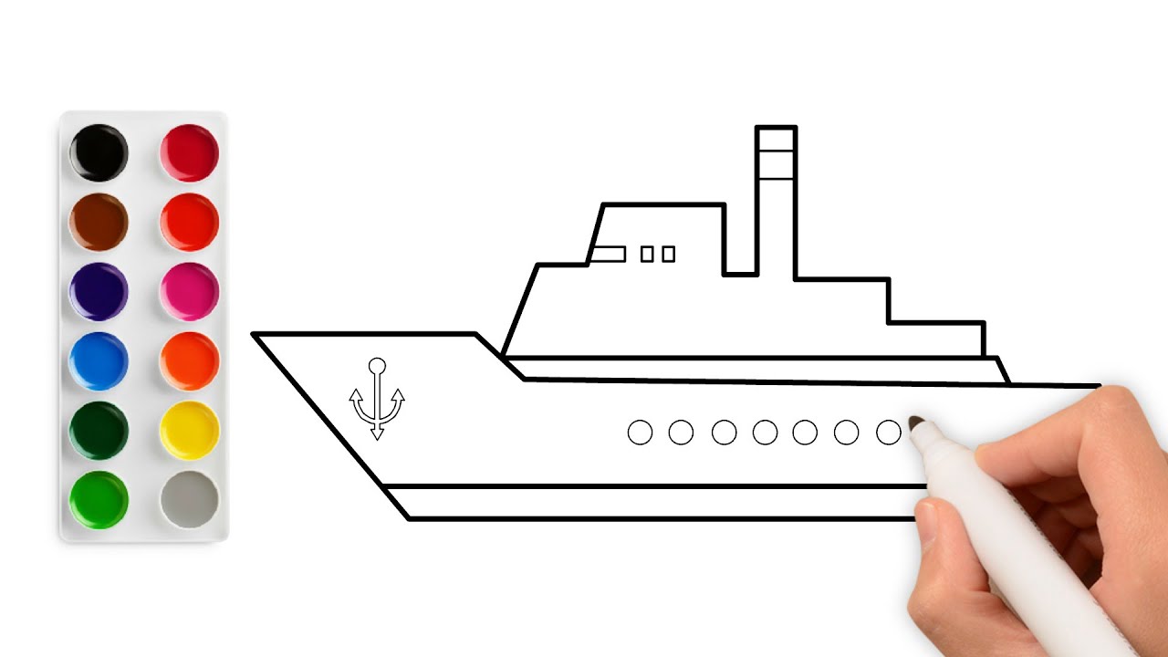 How to draw and color Ship for Kids | Cartoon | Baby | 팝 아트 | Kinder ...