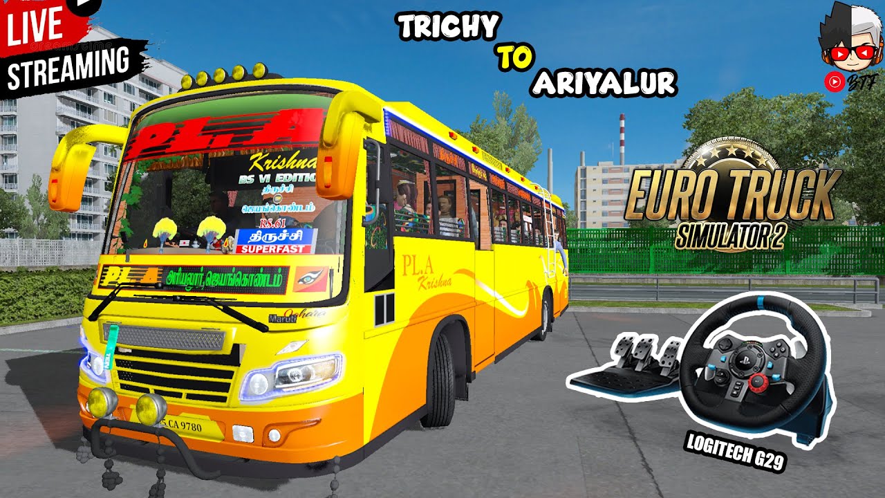 🔴PLA PRIVATE BUS MOD DRIVING💥| Trichy To Ariyalur💥| Logitech g29 ...