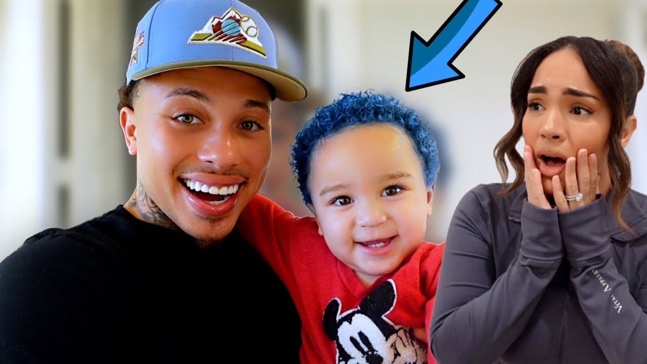 I DYED MY 1-YEAR OLD SON'S HAIR BLUE PRANK !!! *Wife Freaks Out* - YouTube