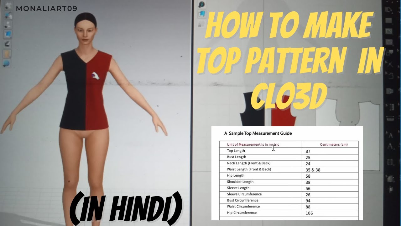 How to make basics top pattern in clo3d (part 1) IN HINDI - YouTube