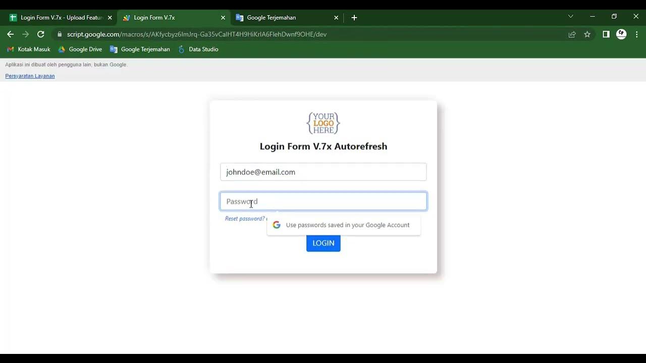 Google Apps Script - Login Form V.7x - Auto Refresh Feature (Demo ...