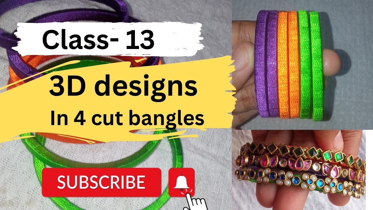 3D designs in 4cut bangles🌈|silk thread bangles making#youtube # ...