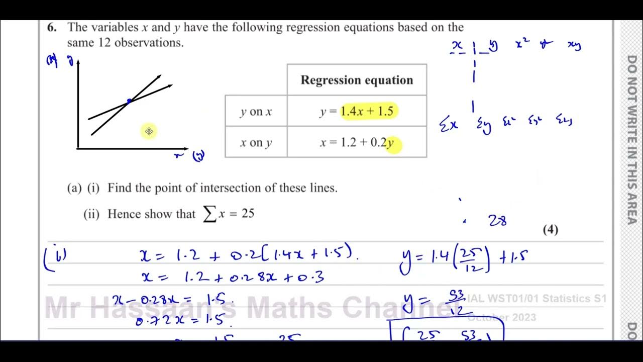 WST01/01, (Edexcel) IAL S1 October 2023, Q6, Corelation & Regression, Mean Point, PMCC - YouTube