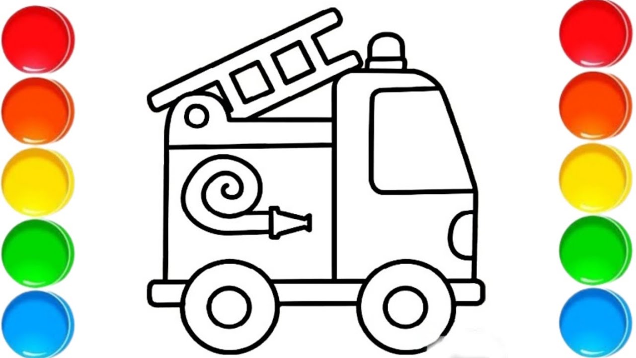 Fire Truck Drawing, Painting, Coloring for Kids & Toddlers | Basic How ...