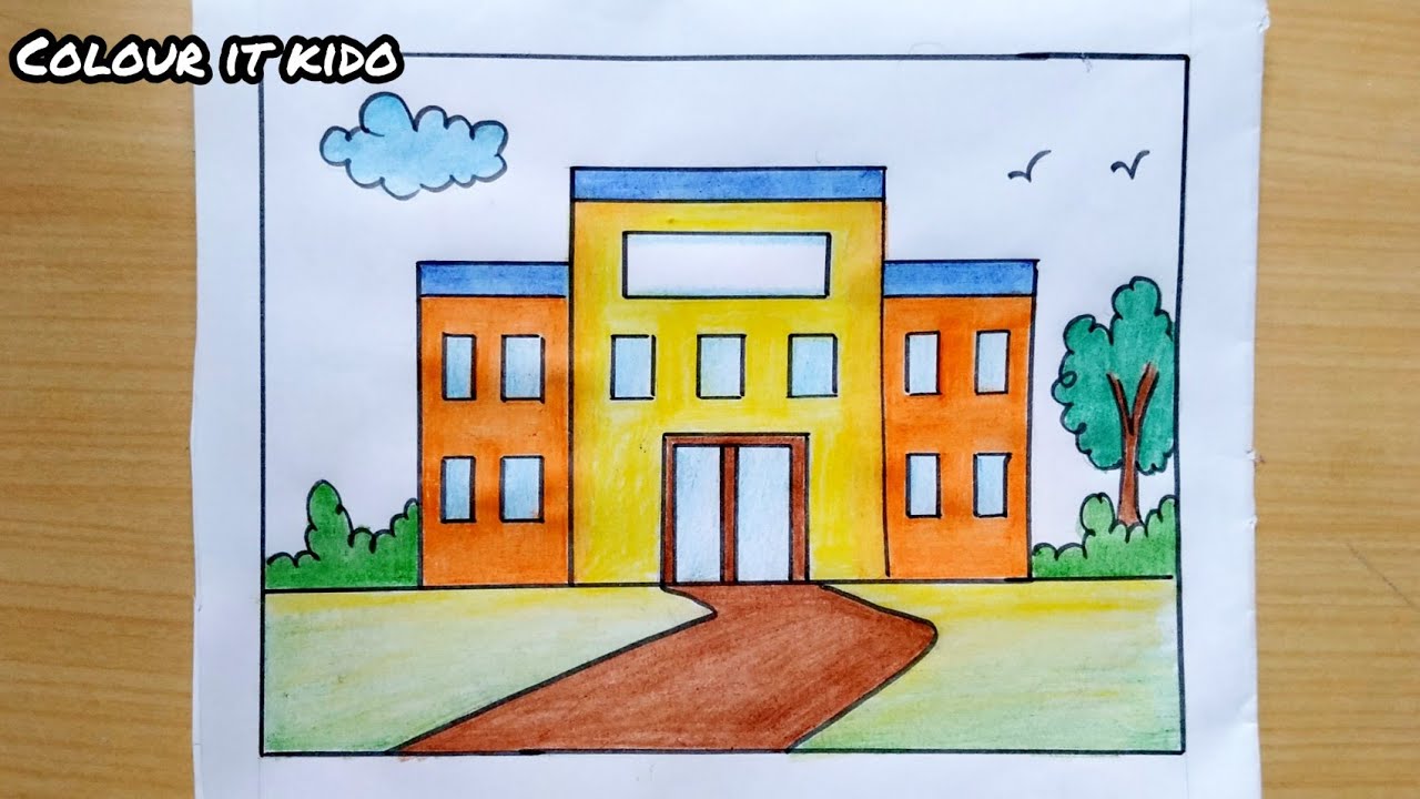 School Drawing easy | Dream school Drawing | How to draw school easy ...