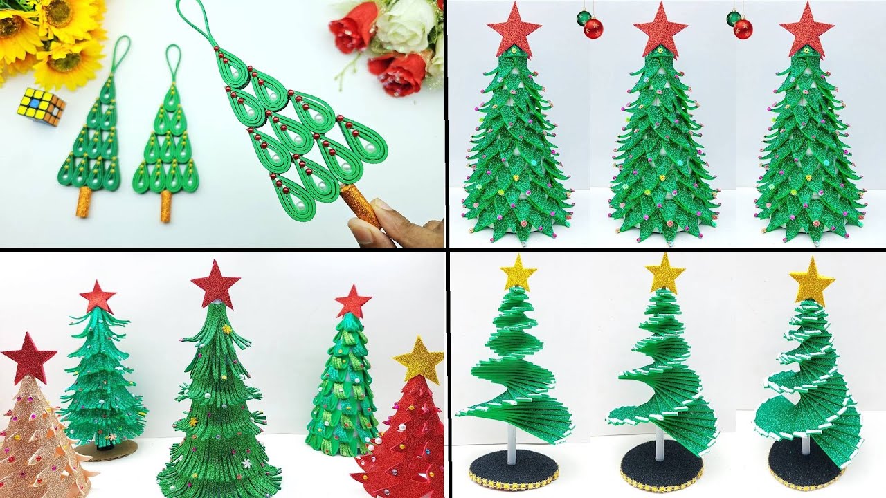 4 Easy and New Christmas Trees Making🎄 Glitter Foam Xmas Crafts 🌲 DIY ...