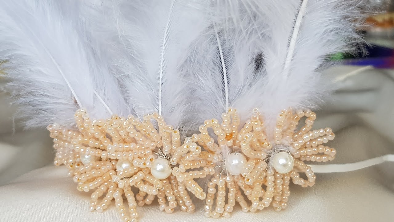 Boncuktan Tüylü Gelin Tacı Yapımı Diy Beaded Bridal Hairvine Youtube