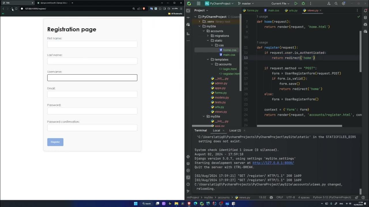Django App - 10. final touches for accounts app - YouTube
