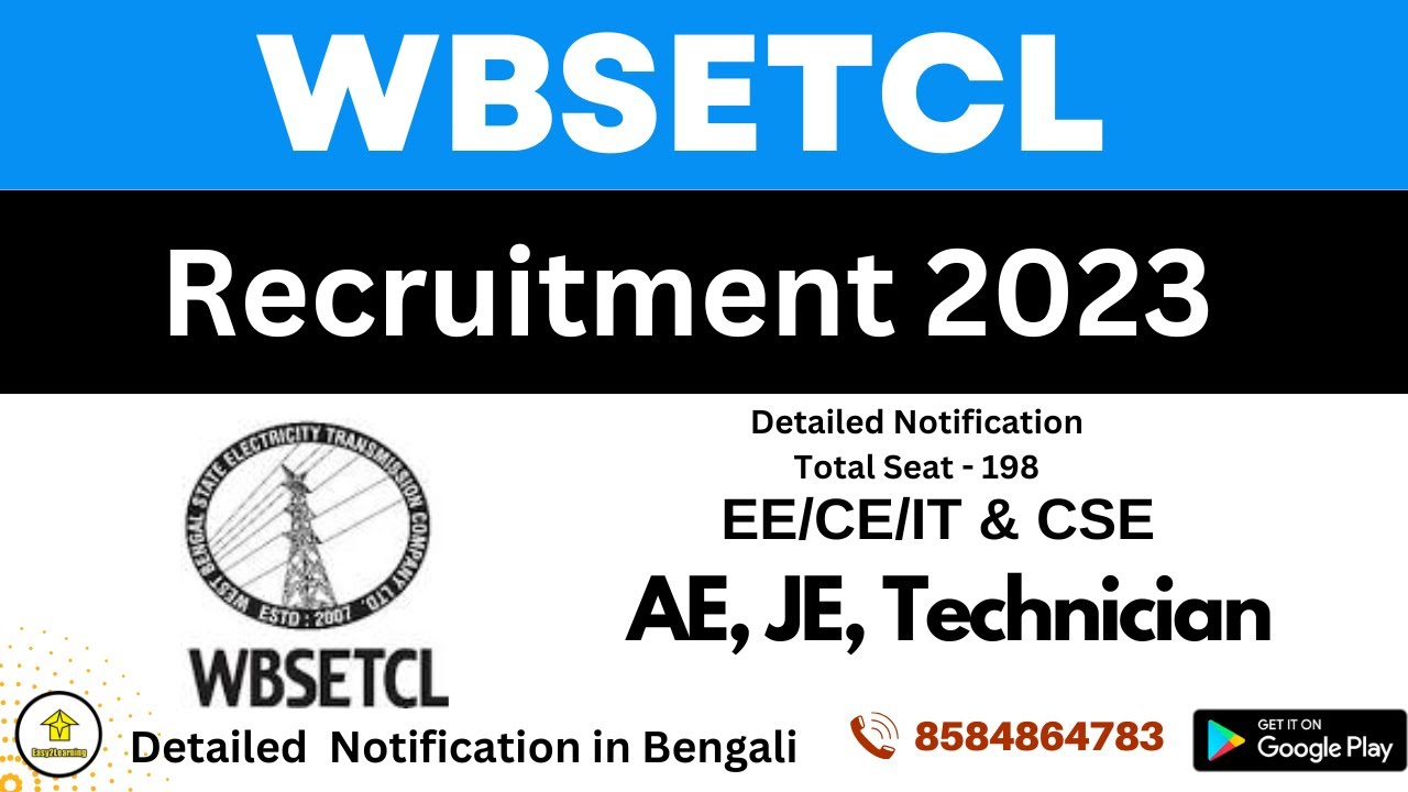 WBSETCL Recruitment 2023 Detailed Notification | AE & JE | Total seat ...